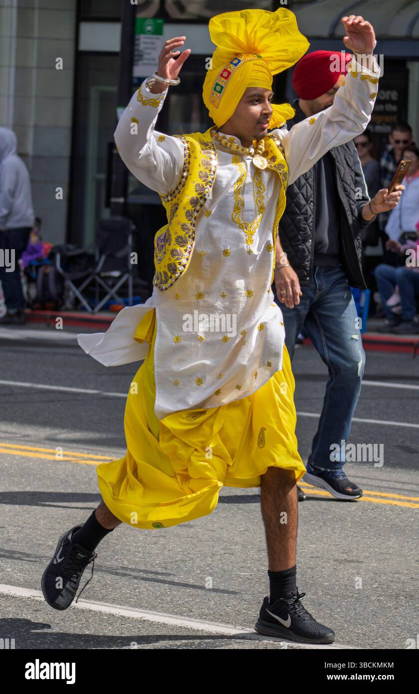 A Sikh dancer at the Victoria Day Parade on May 19, 2025 in Victoria, British Columbia, Canada ...