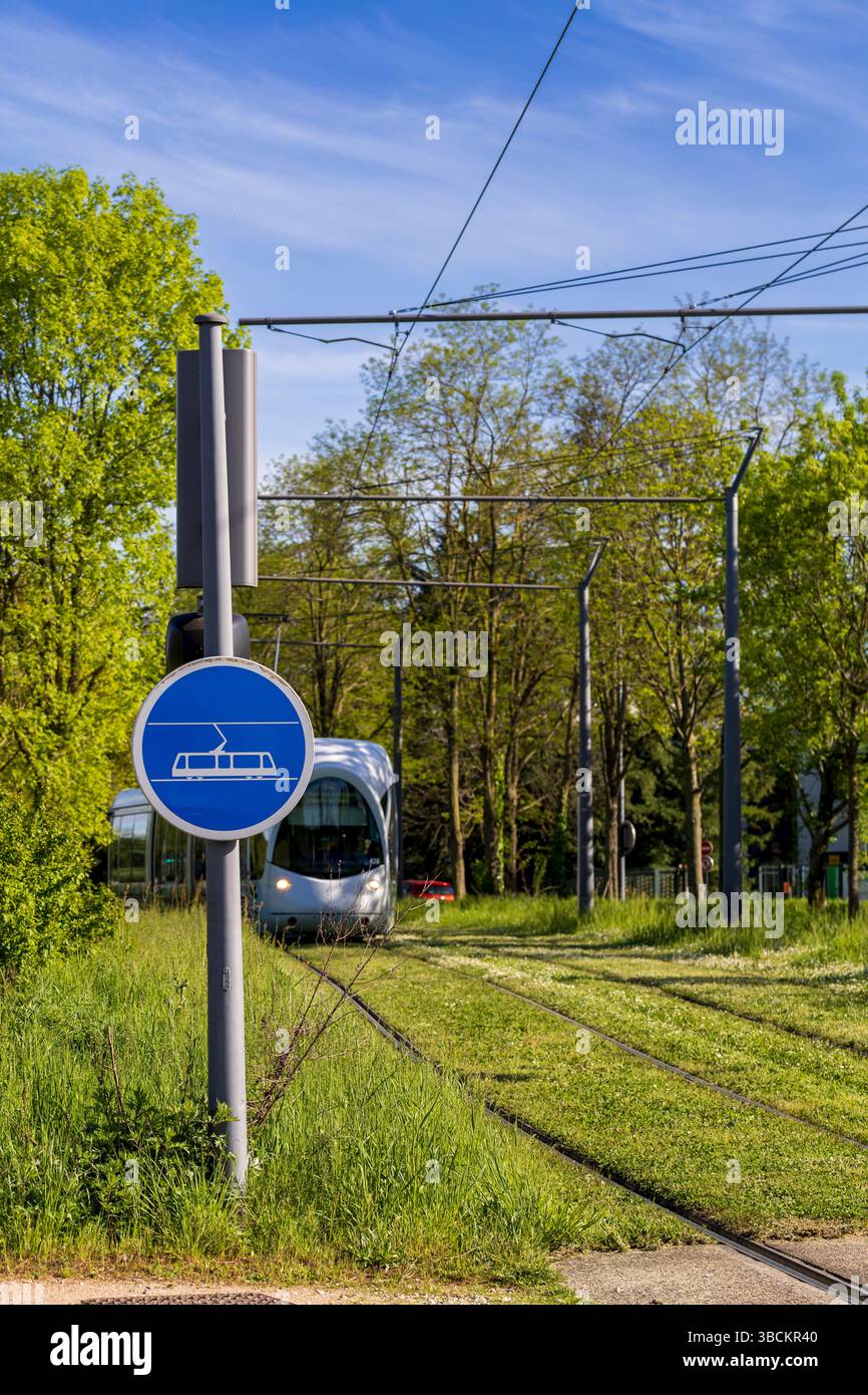 Alstom Citadis tram at 3rd Millennium street, Saint-Priest, Rhône ...