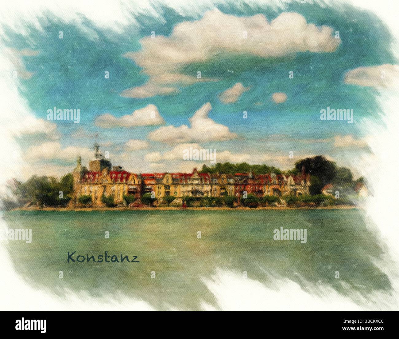 picturesque old city of Konstanz on Lake Constance with historic buildings and lakefront view ...