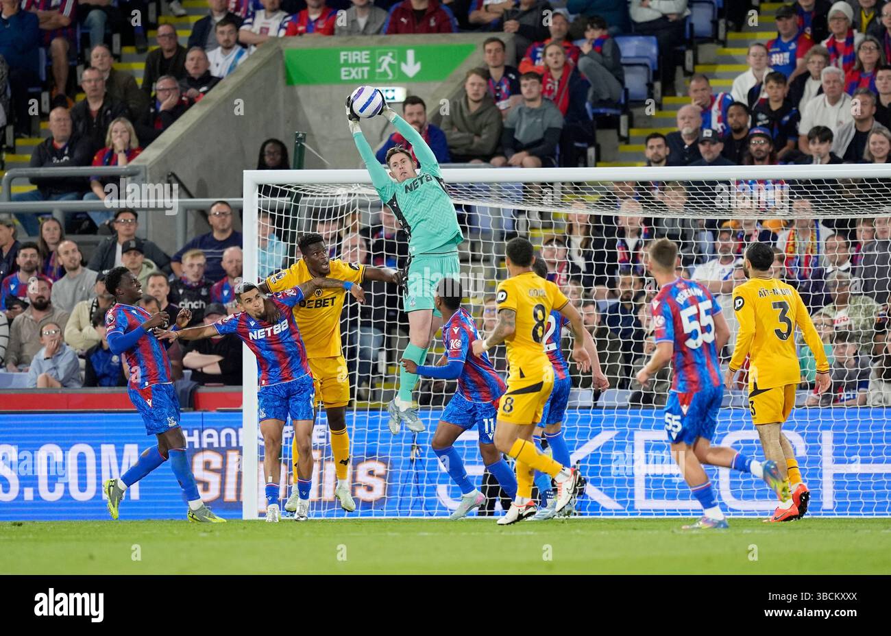 Crystal Palace goalkeeper Dean Henderson collects a cross during the ...