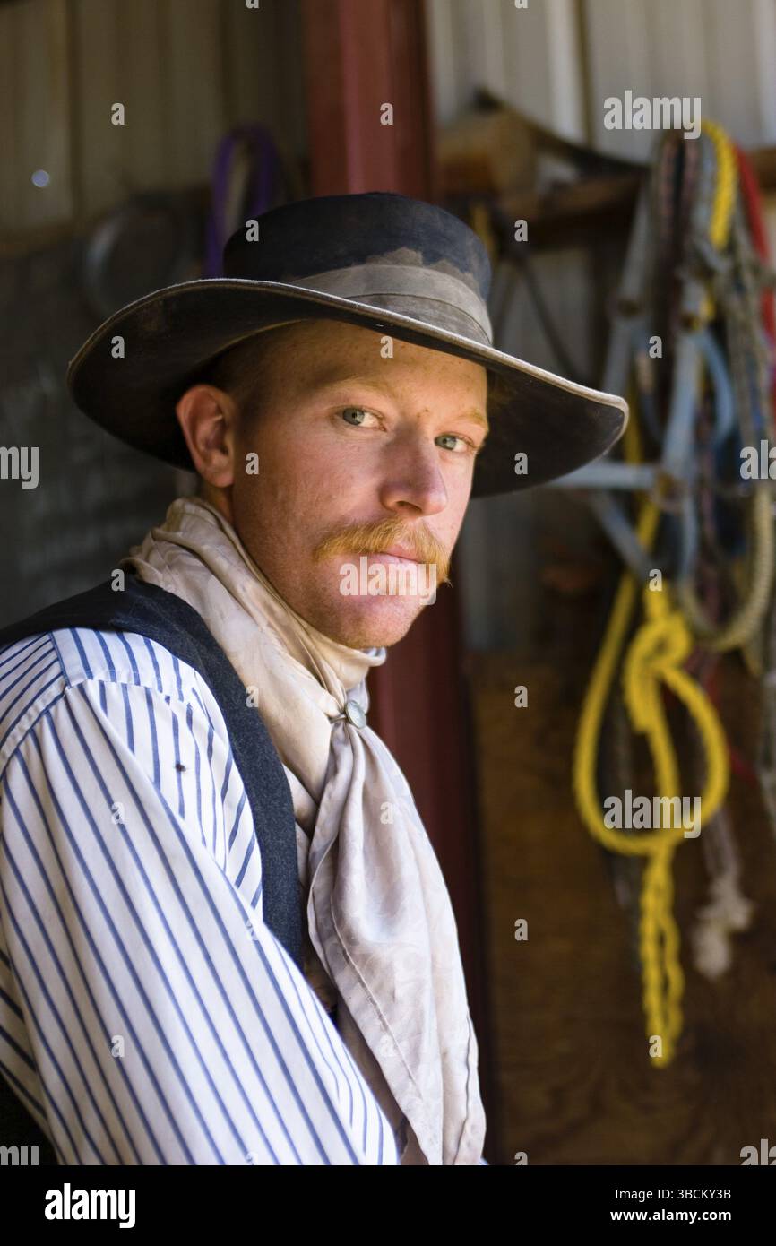 Man in western clothes, Ponderosa Ranch, Oregon, Wild West, Cowboy, USA ...