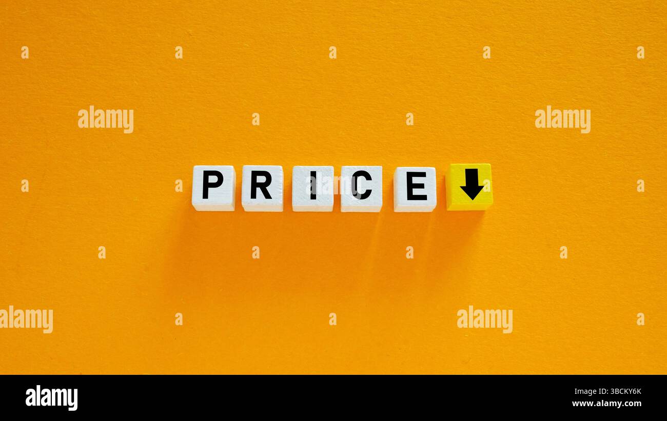 Price with downward arrow. Market decline and cost reduction Stock ...