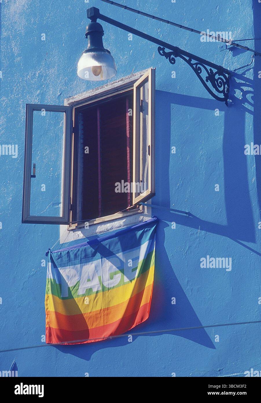 Flag on wall on Burano island, Venetian lagoon, Venice, Italy, Flag ...