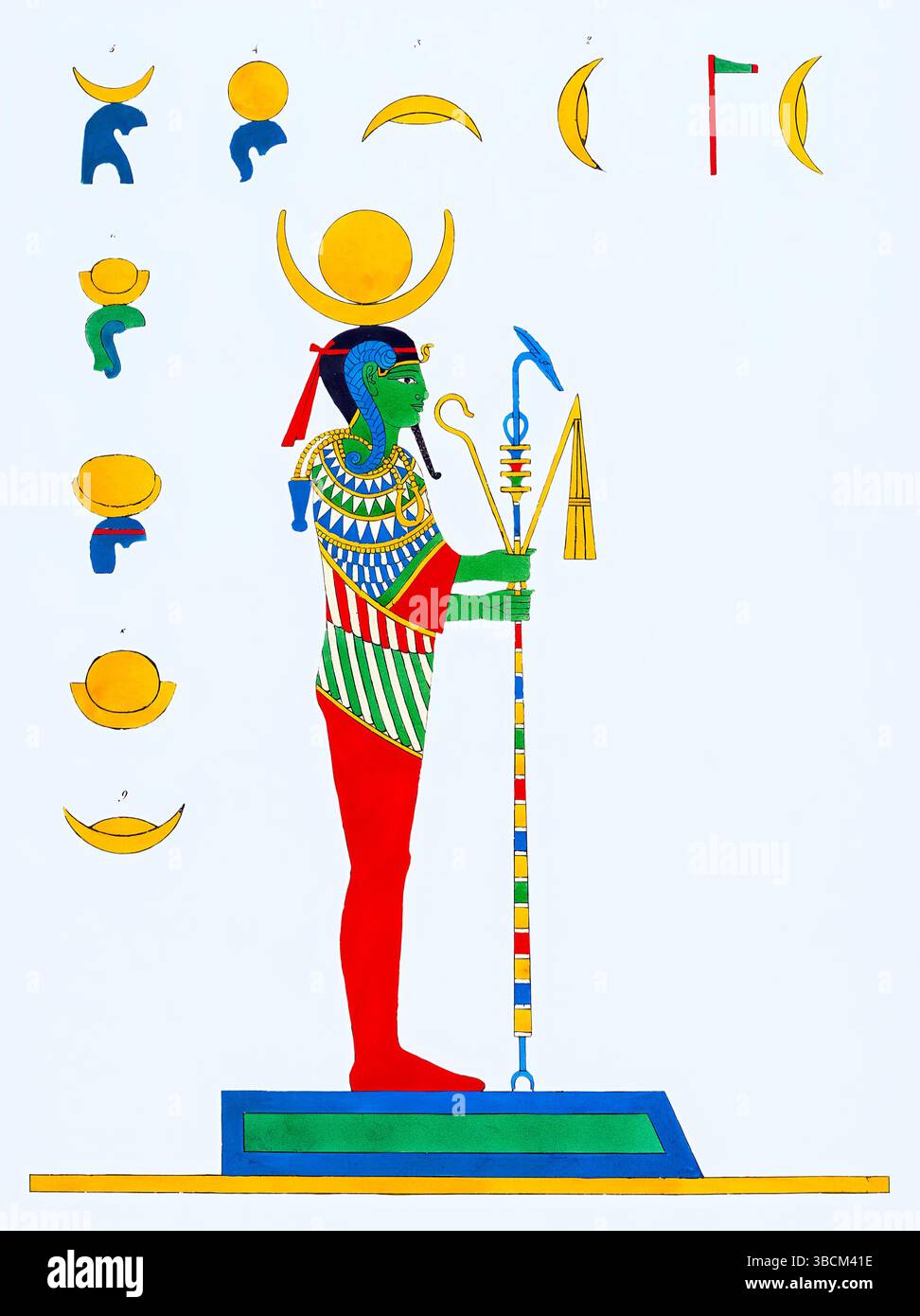 Detailed 19th-century illustration of Khonsu, Egyptian moon god, from ...