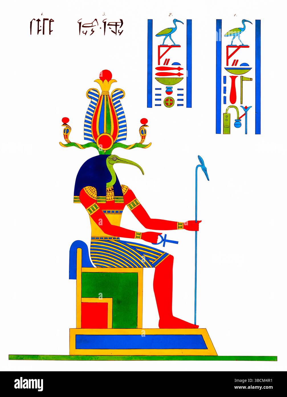 Detailed 19th-century illustration of Thoth, Egyptian god of wisdom ...