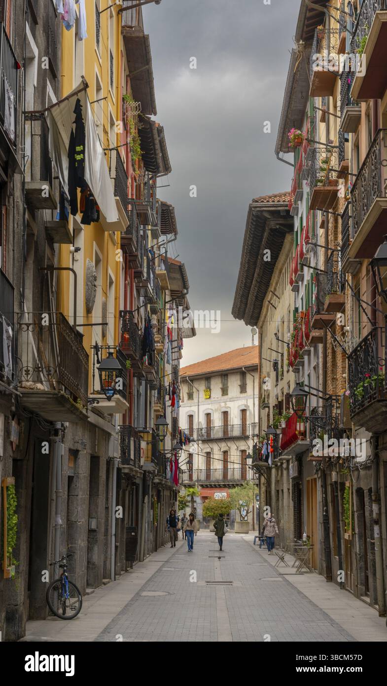 Tolosa, Spain - 29 April, 2022: narrow street with colorful buildings ...