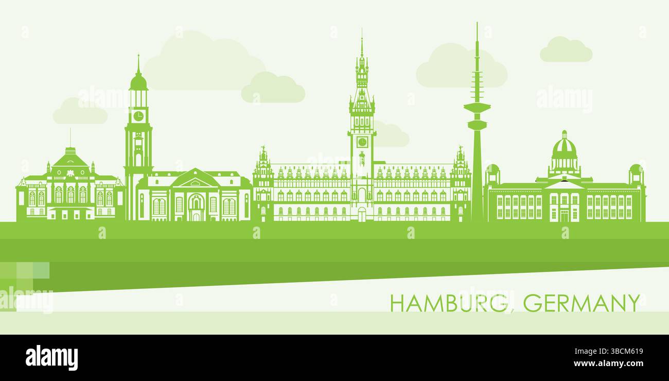 Green Skyline panorama of city of Hamburg, Germany - vector illustration Stock Vector Image ...