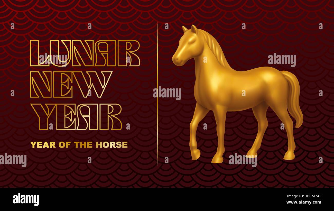 Chinese Golden Horse 3d Lunar 2026 New Year Vector Traditional Gold ...