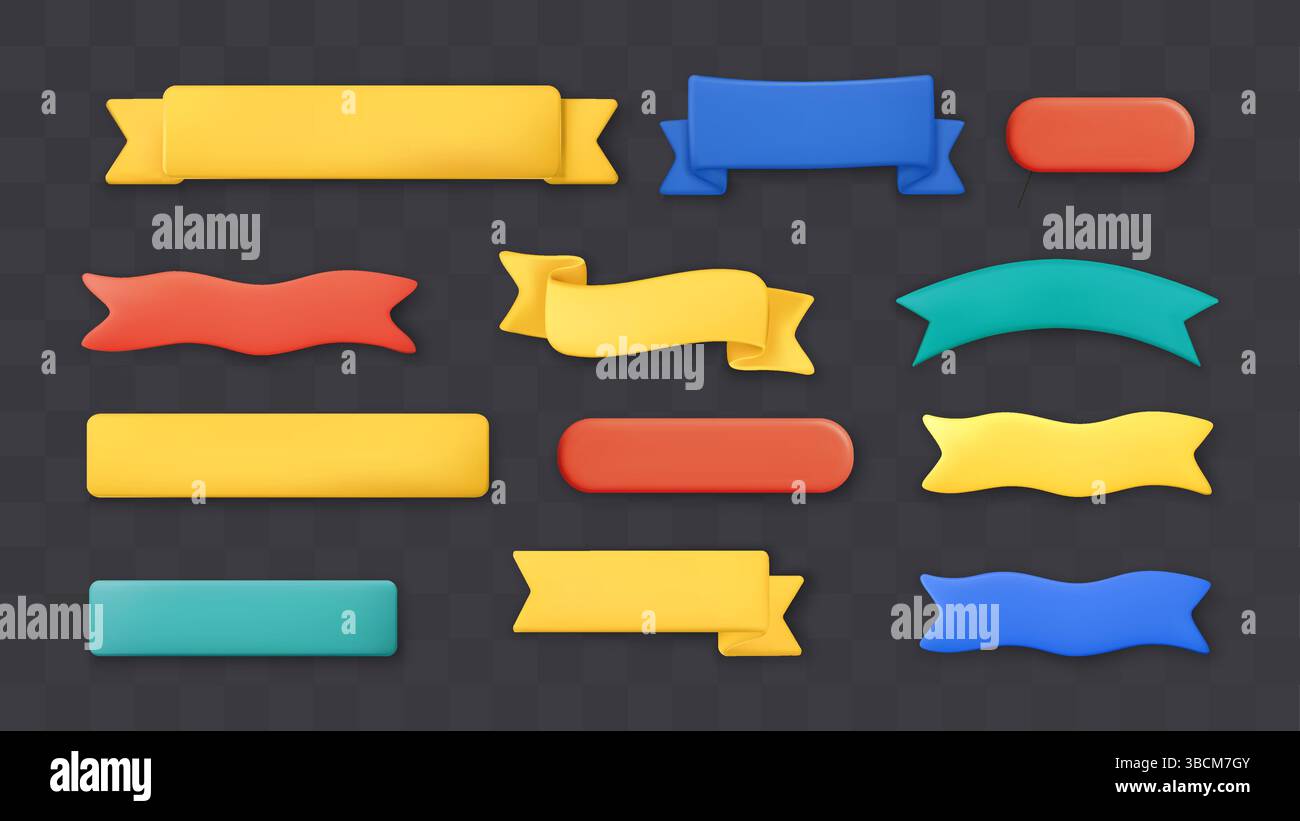3d Ribbon Banner Text Box Plastic Title Strip Badge Curve Label Vector ...