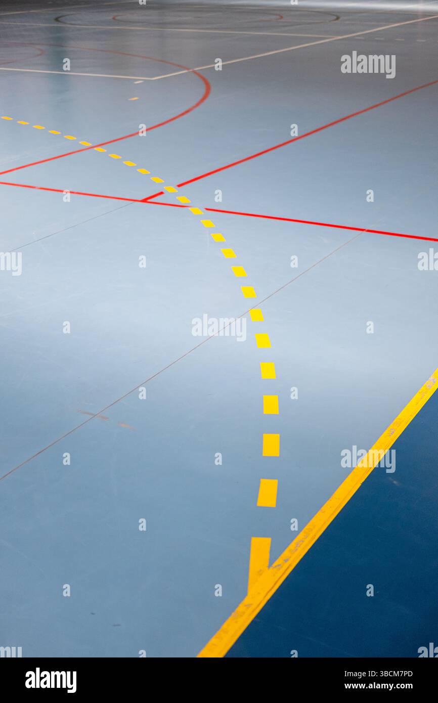 Playing field lines in a multi-sports pavilion indoor practice Stock ...