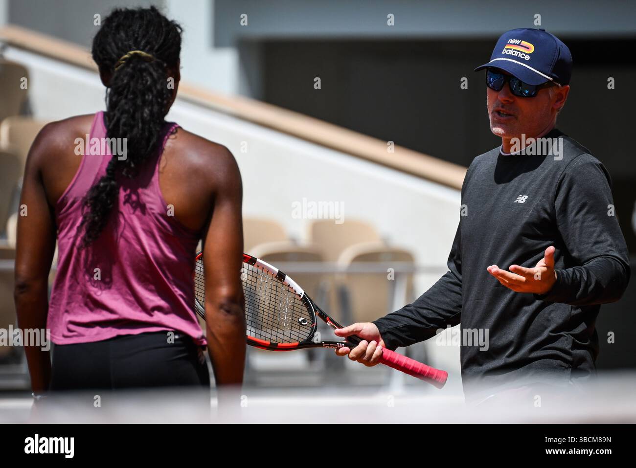 Coco GAUFF of United States with his coach Matt DALY during a training ...