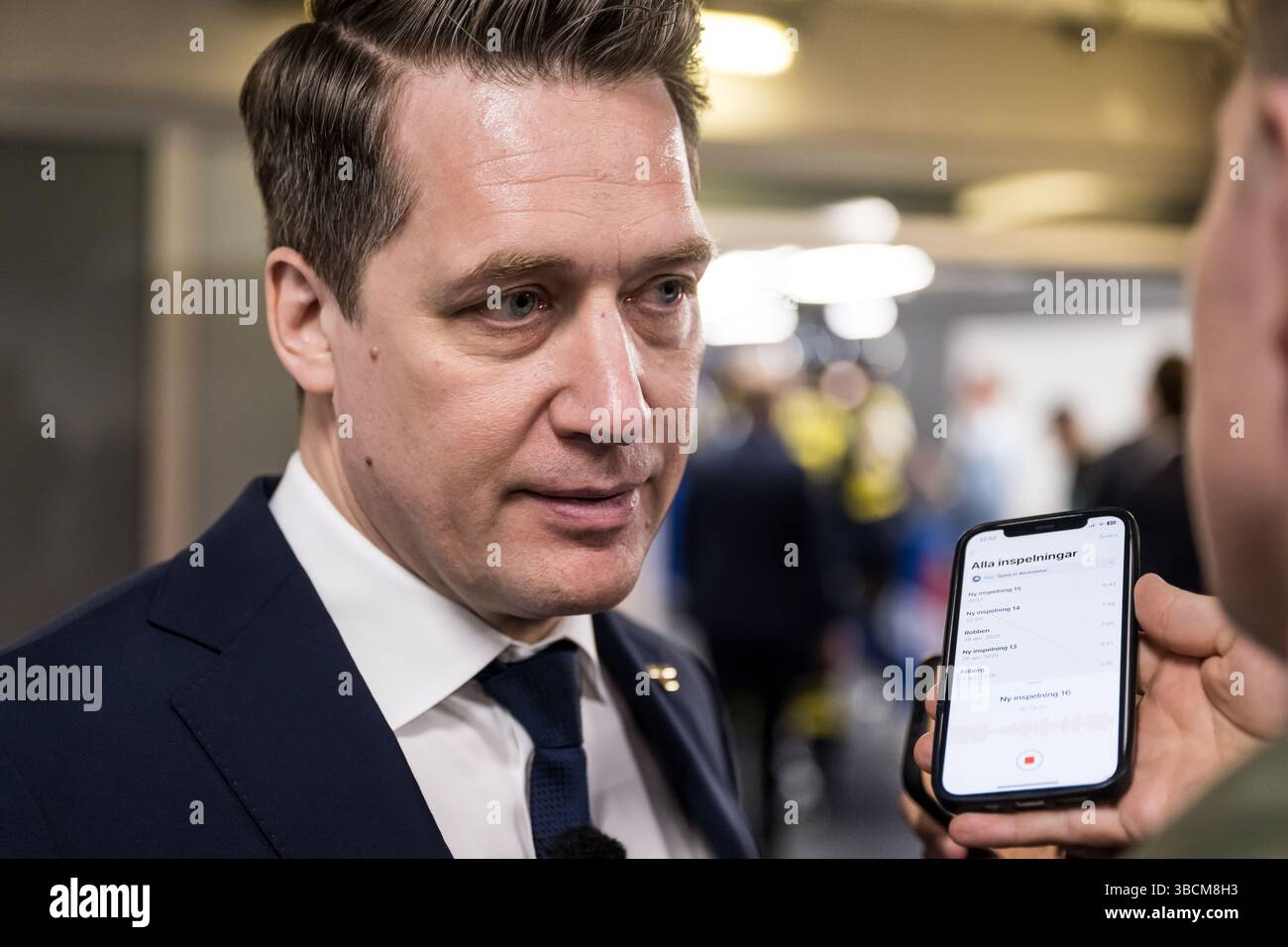 Head coach Sam Hallam of, Sweden. , . in mixed zone after the 2025 IIHF ...