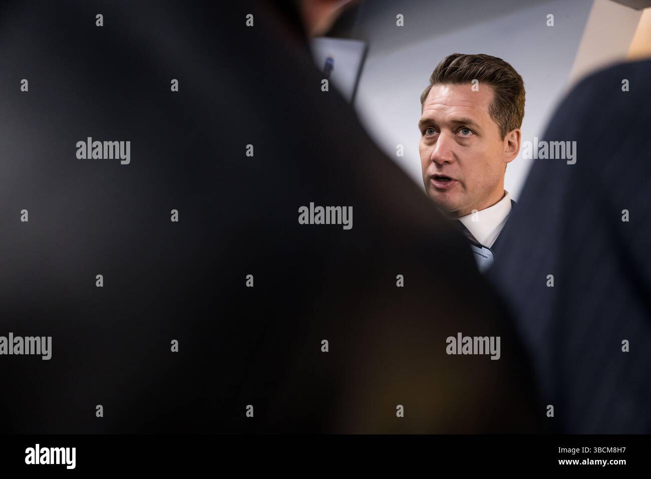 Head coach Sam Hallam of, Sweden. , . in mixed zone after the 2025 IIHF ...