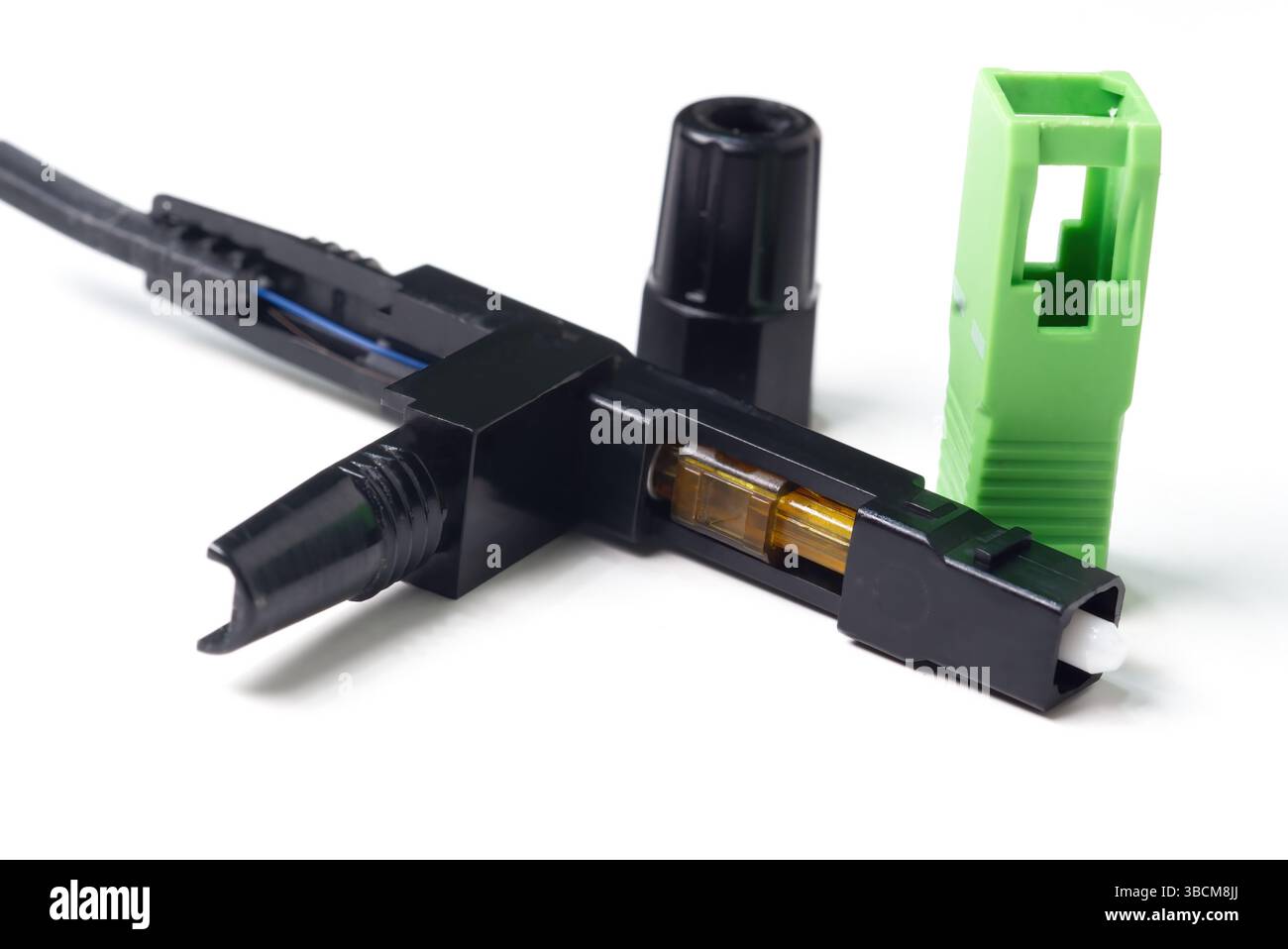 fiber optic cable connector open showing the fiber optic connection on ...