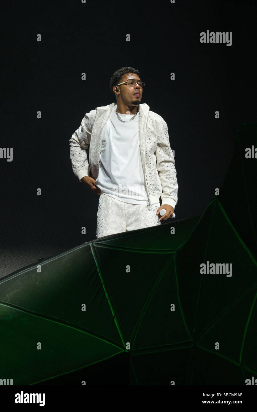 The singer Myke Towers, during his concert at the Movistar Arena, on 20 ...