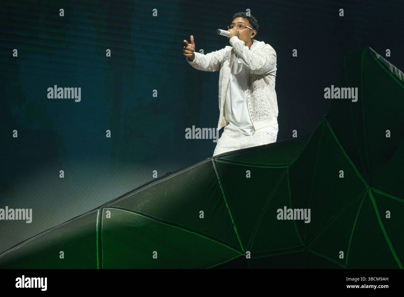 The singer Myke Towers, during his concert at the Movistar Arena, on 20 ...