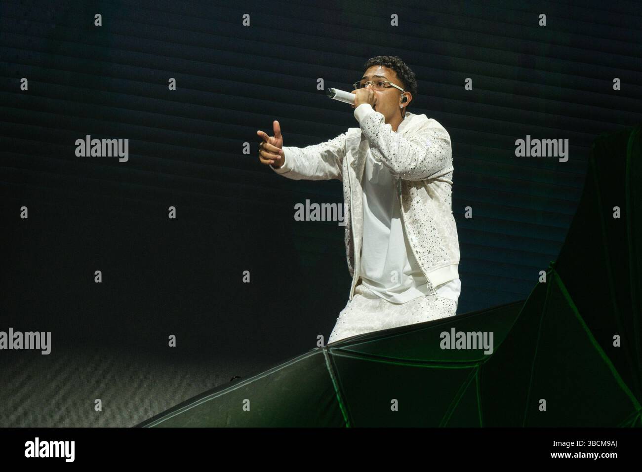 The singer Myke Towers, during his concert at the Movistar Arena, on 20 ...