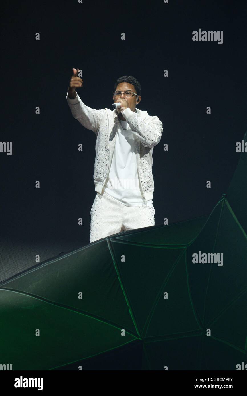 The singer Myke Towers, during his concert at the Movistar Arena, on 20 ...