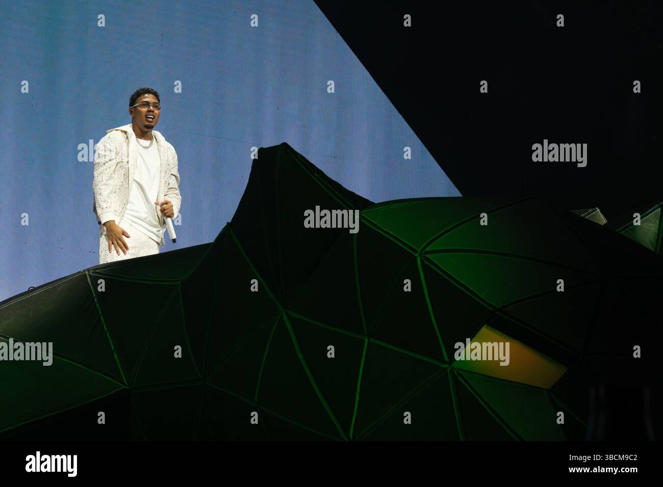 The singer Myke Towers, during his concert at the Movistar Arena, on 20 ...