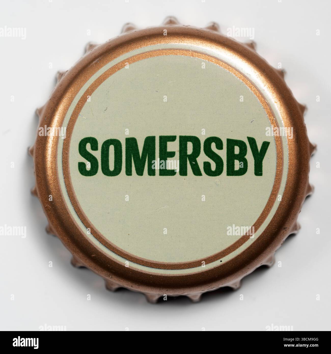 Bavaria, Germany - April 24, 2025: A close-up of a bronze Somersby ...