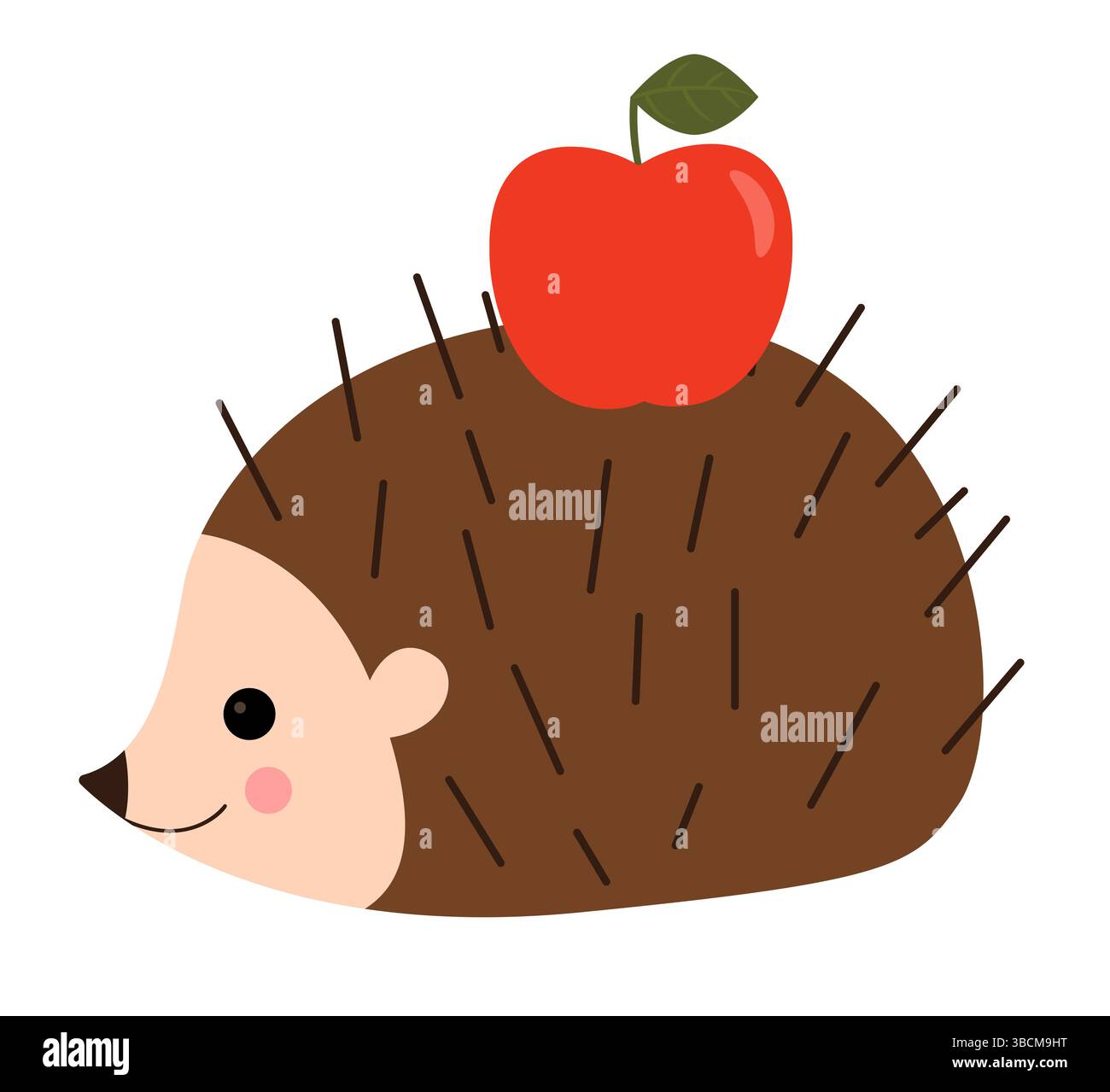 Cute cartoon hedgehog with an apple, simple illustration of an animal ...
