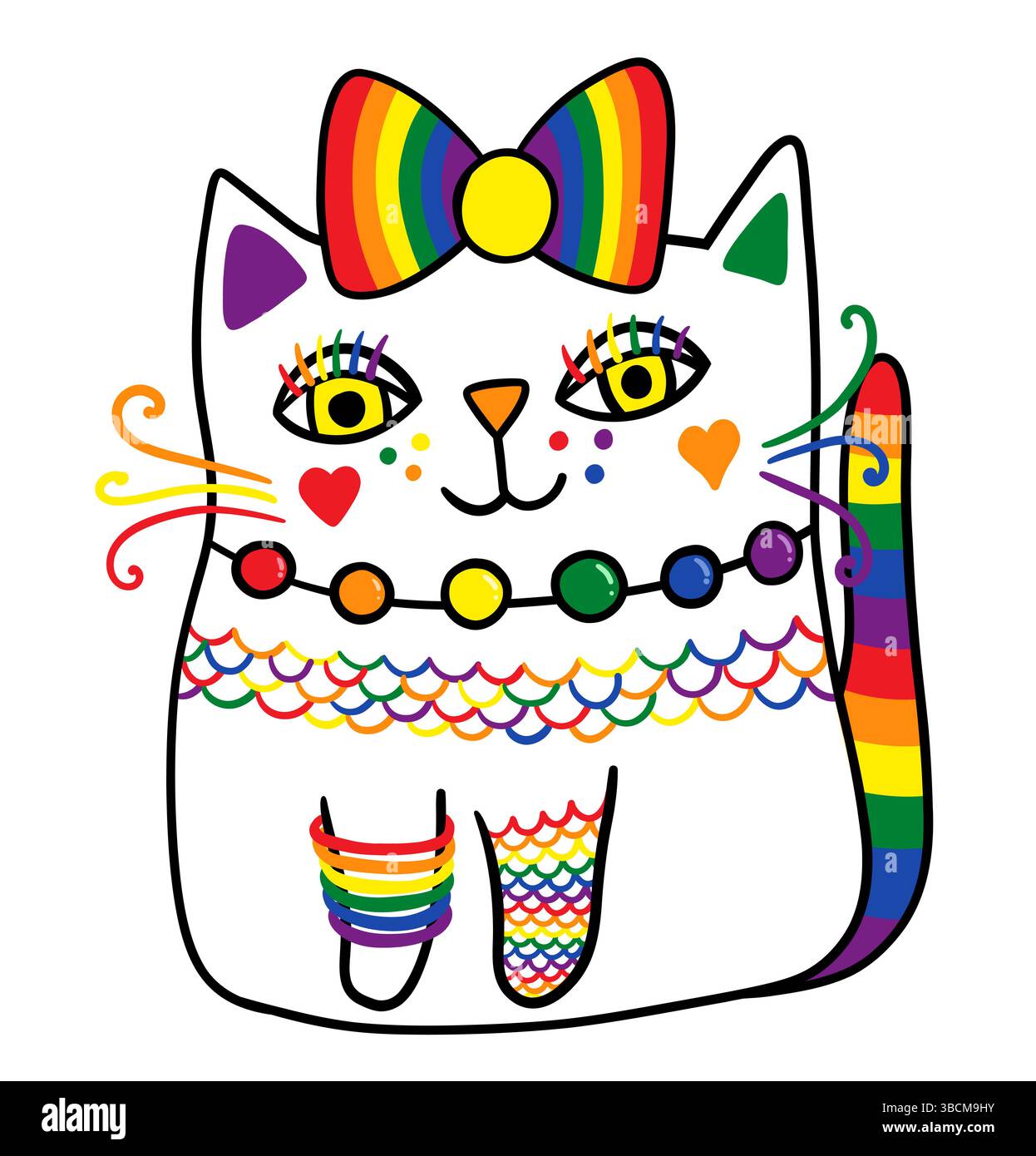 LGBT pride flag colors hand drawn cat, Cute, colorful cartoon animal ...