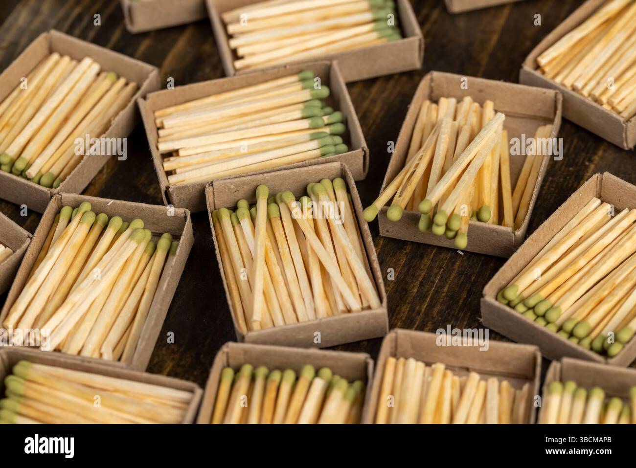 matchboxes with matches with sulfur for ignition, open matchboxes with ...