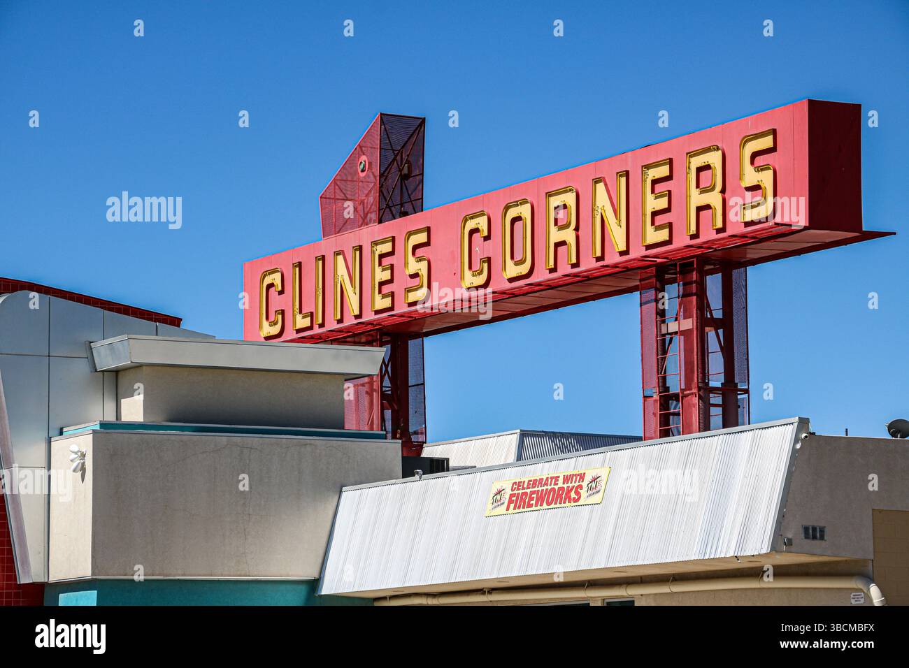 The word famous Clines Corners on Interstate 40 in New Mexico and US ...