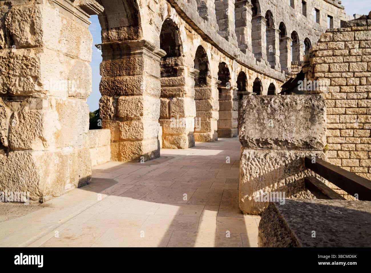 Ancient heritage in Pula, Istria, Croatia. Arches of monumental ancient ...