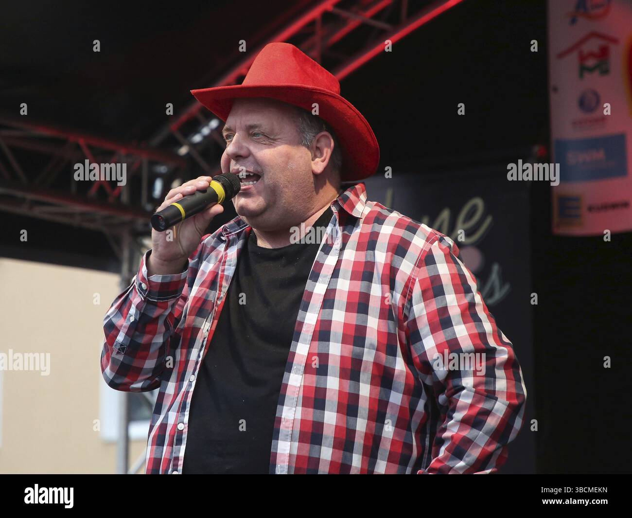 German party pop singer Markus Becker performing at the Easter fire in ...