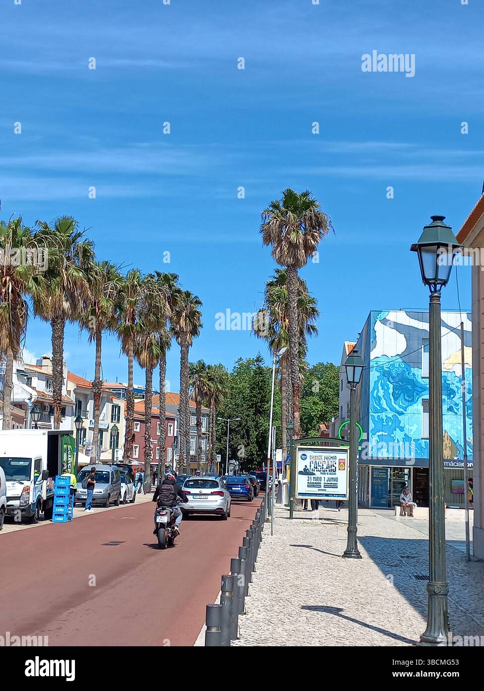 Cascais Portugal May 1 2025 Quiet pedestrian street lined with tiled ...