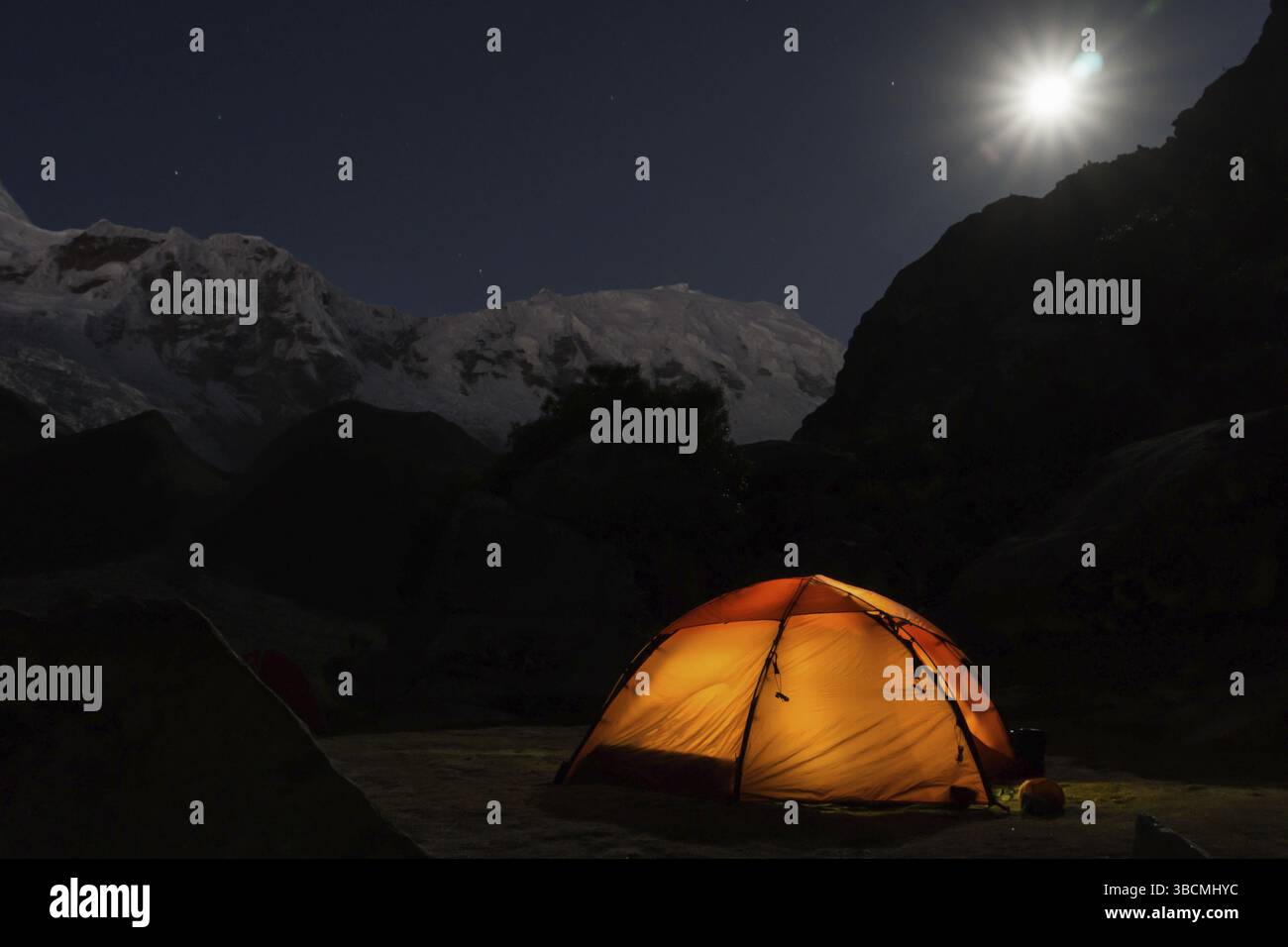 camping under a full moon in the mountains of Peru Stock Photo - Alamy