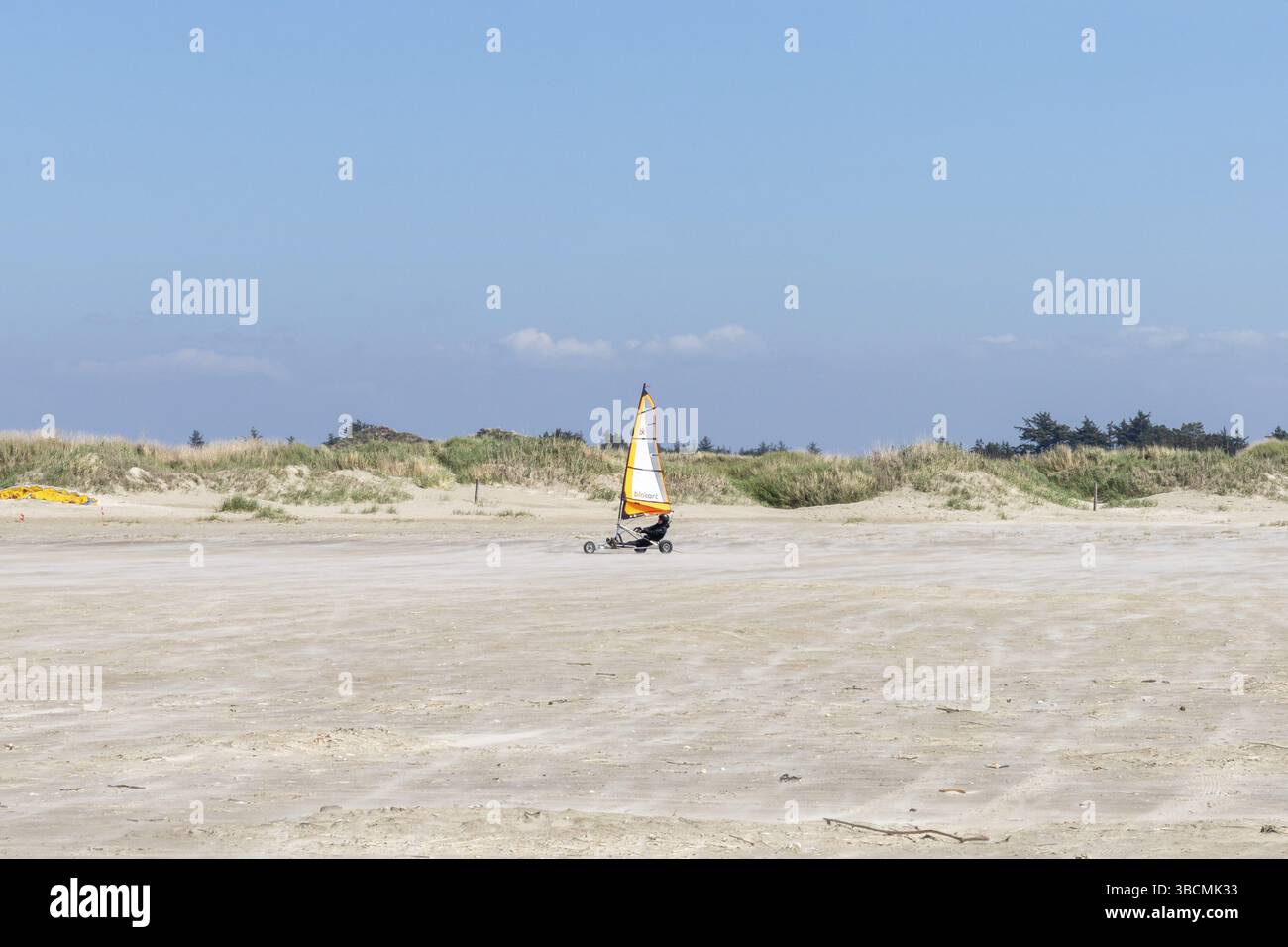 Ringby, Denmark - 30 May, 2021: blokart wind buggy enjoying a windy day ...