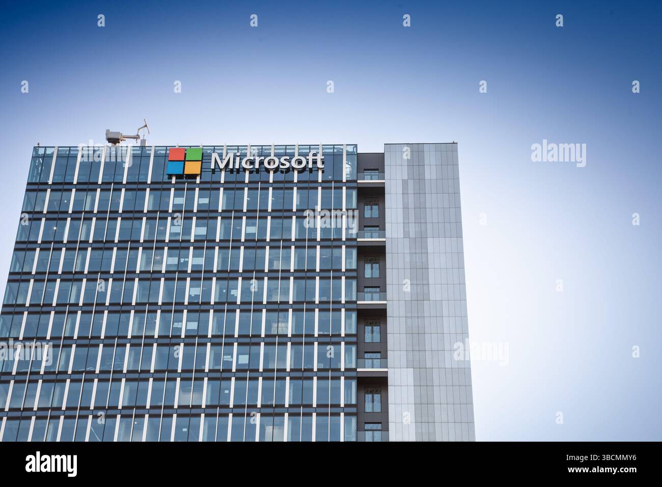 BELGRADE, SERBIA - MARCH 15, 2025: Microsoft logo on their main office ...