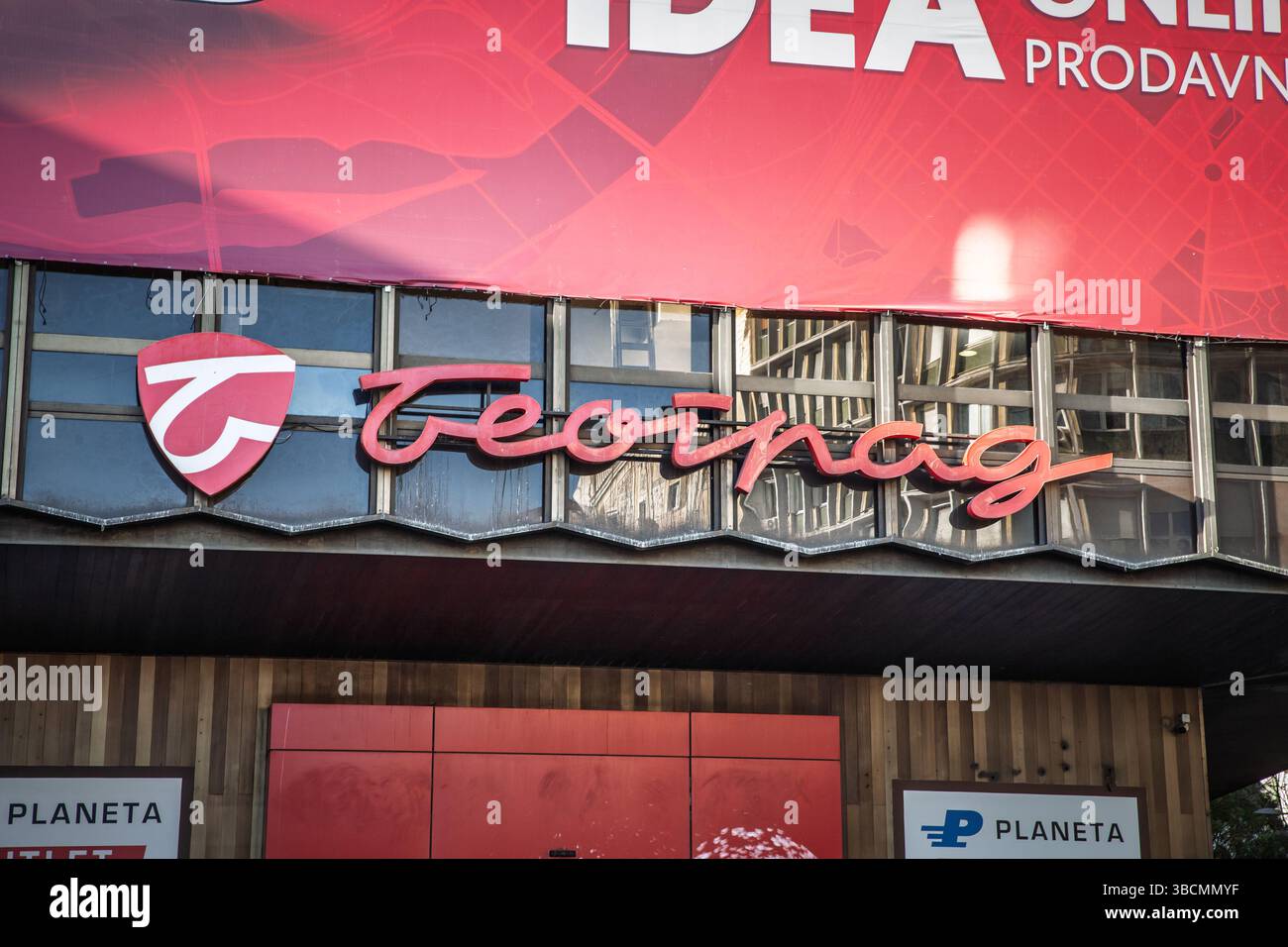 BELGRADE, SERBIA - MARCH 15, 2025: Red cursive "Beograd" sign and ...