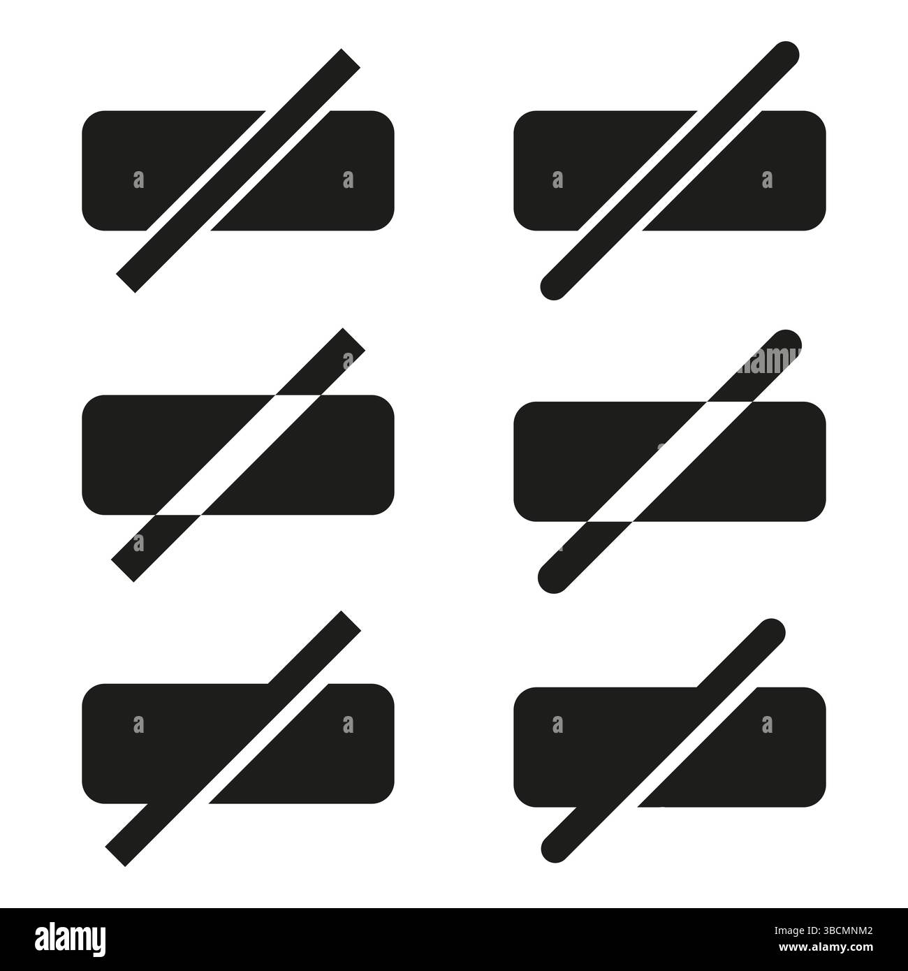Rectangle strike icon. Black cancel bar. Vector block symbol. Minimal ...