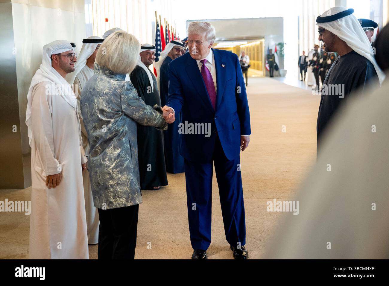 Abu Dhabi, UAE. 15th May, 2025. President Donald Trump greets UAE ...
