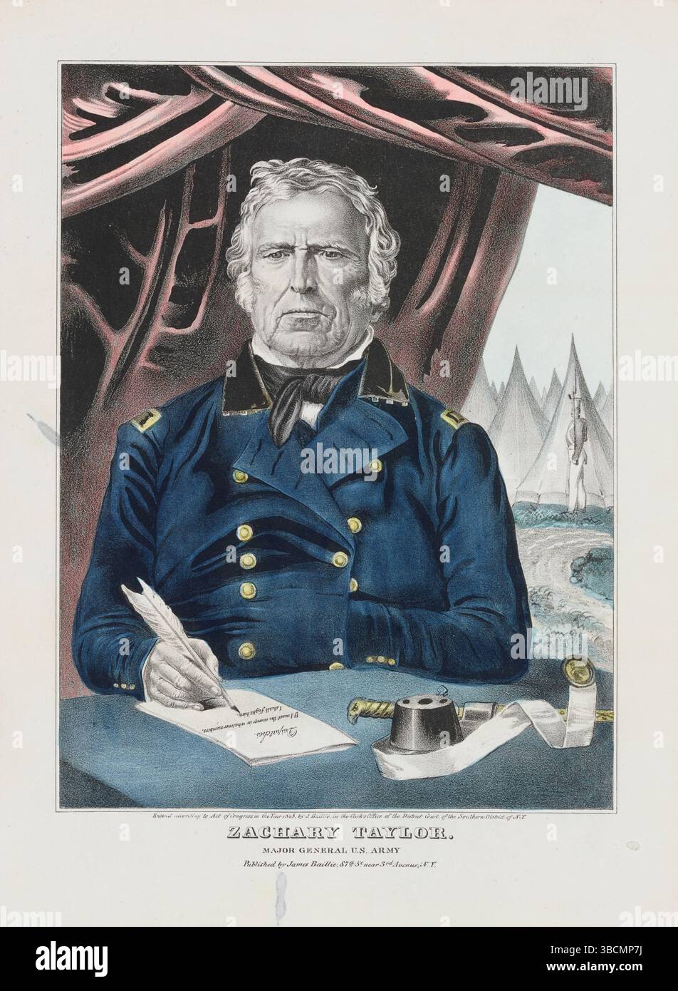 Portrait of Major General Zachary Taylor in military uniform seated at ...