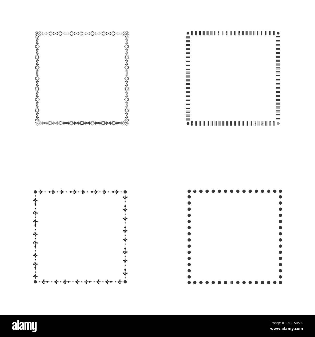Decorative square borders. Thin ornamental patterns. Cross and dot designs. Classic outline ...