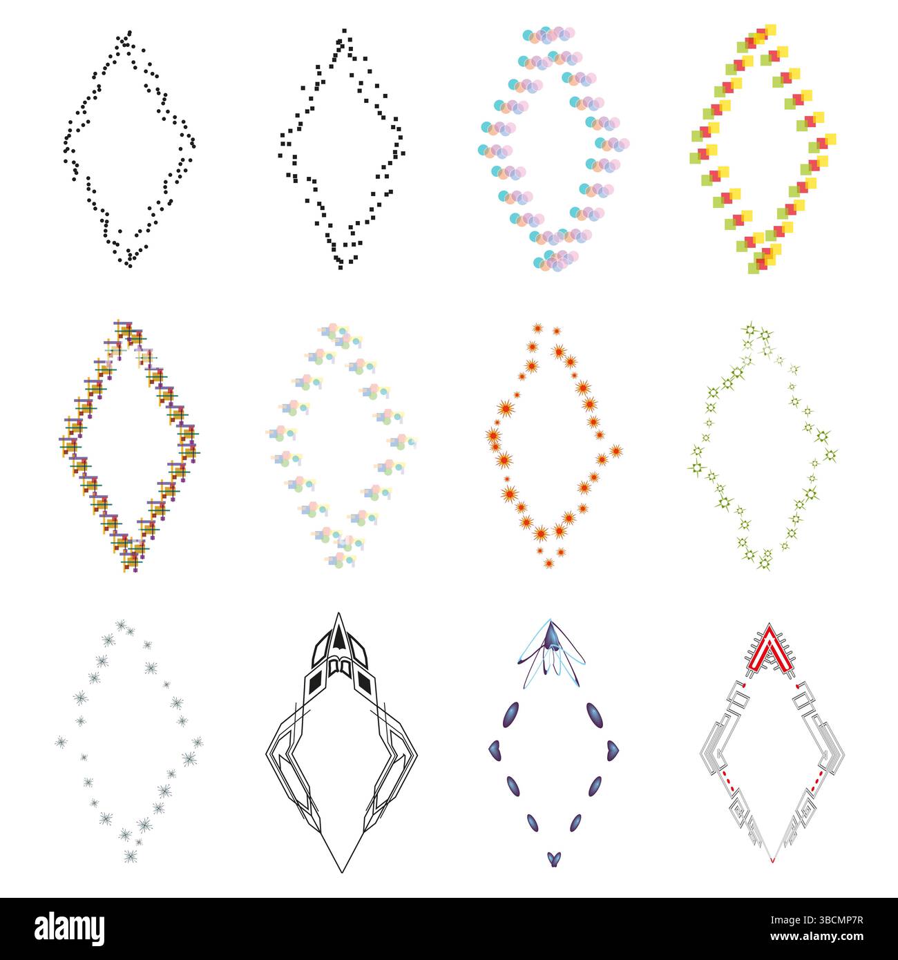 Colorful frame set. Decorative shape outline. Rhombus border collection ...