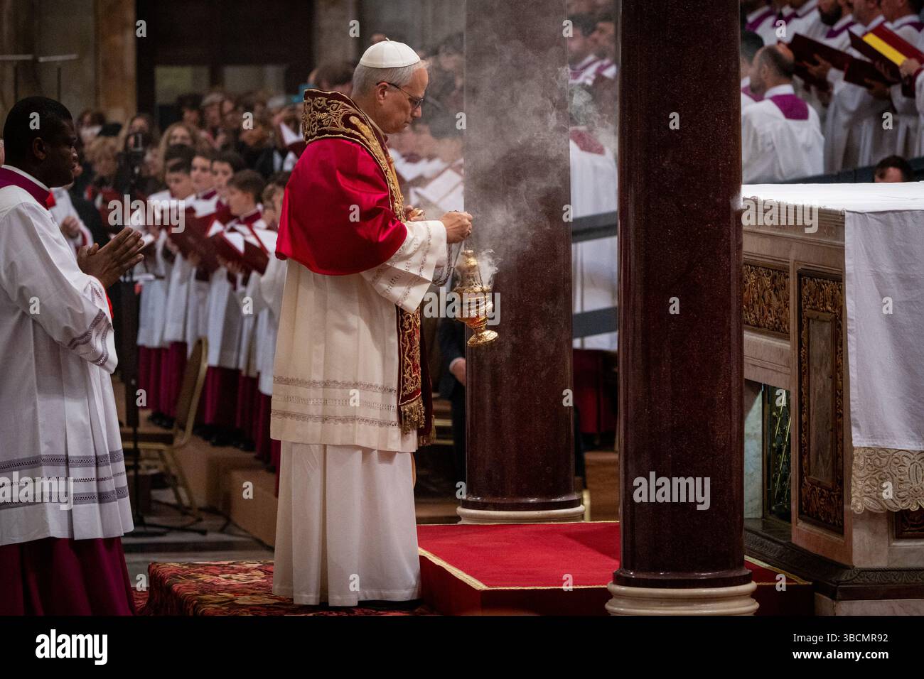 Rome, Italy. 20th May, 2025. Pope Leo XIV sprinkles incense during his ...
