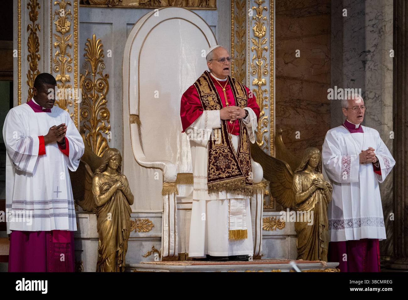 Pope Leo XIV delivers his blessing during his visit Basilica of Saint ...