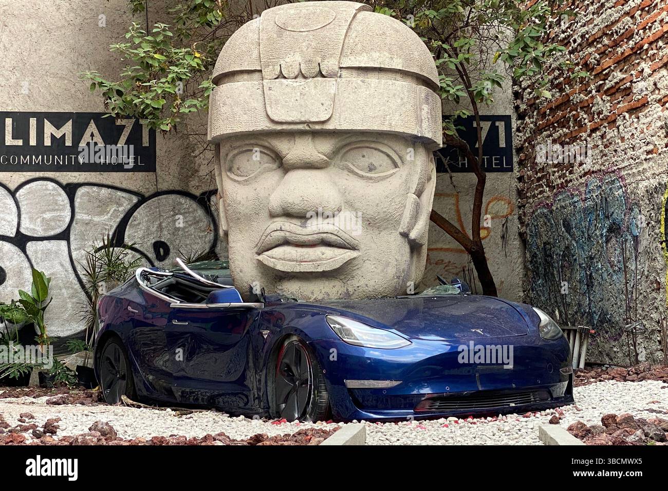Mexico City, Mexico - May 20, 2025: Stone head representing Olmec ...