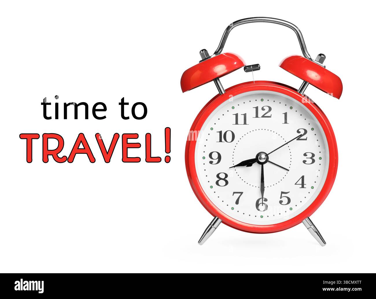 Alarm clock and words Time To Travel on white background Stock Photo ...