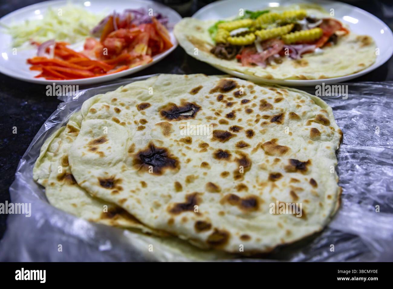 The most traditional and classic shawarma prepared in Syrian bread or ...