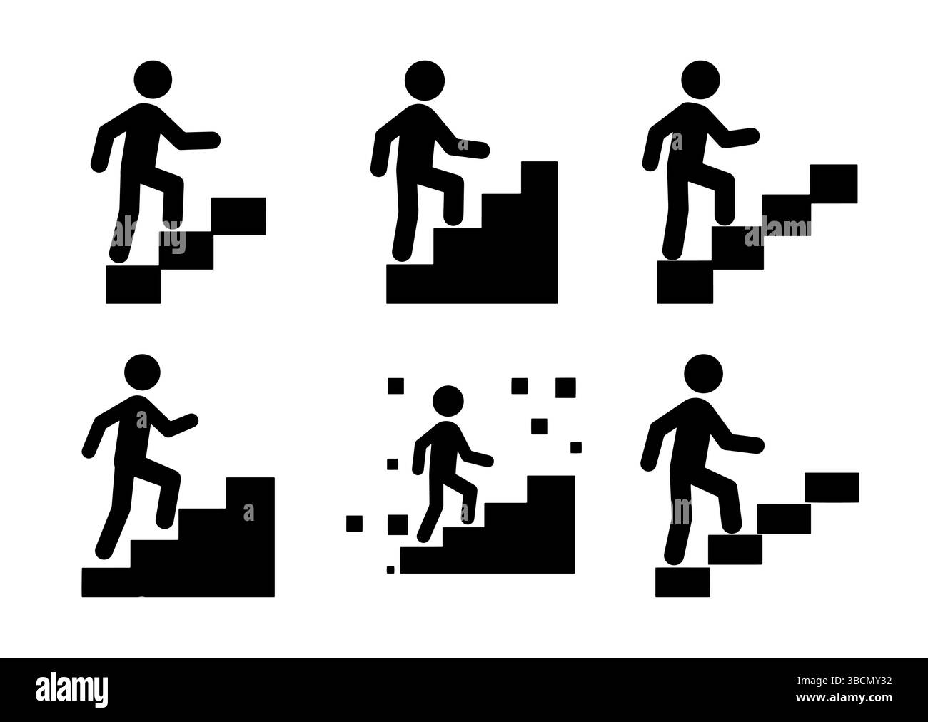 Set of Man Climbing Stairs Silhouette Vector for Success, Career Growth ...