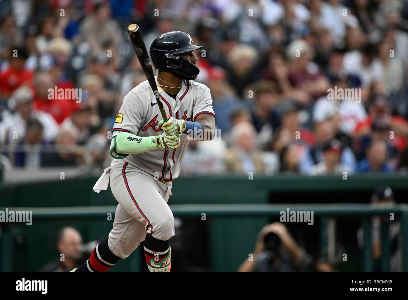 Atlanta Braves Michael Harris II follows through on his RBI double to ...
