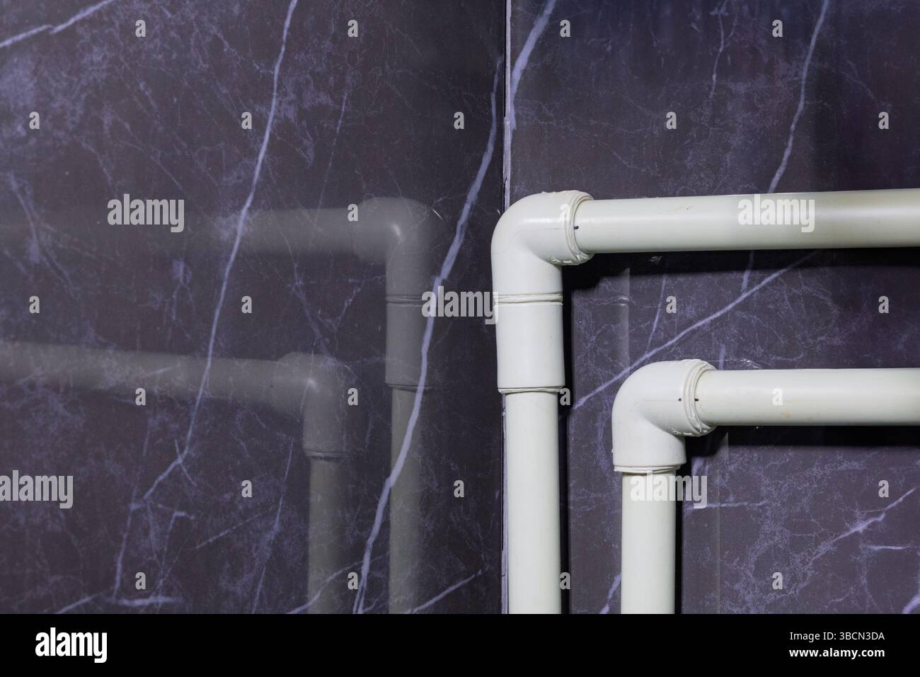 Plastic pipes 90 degree connector, bathroom water tubes, black marble ...