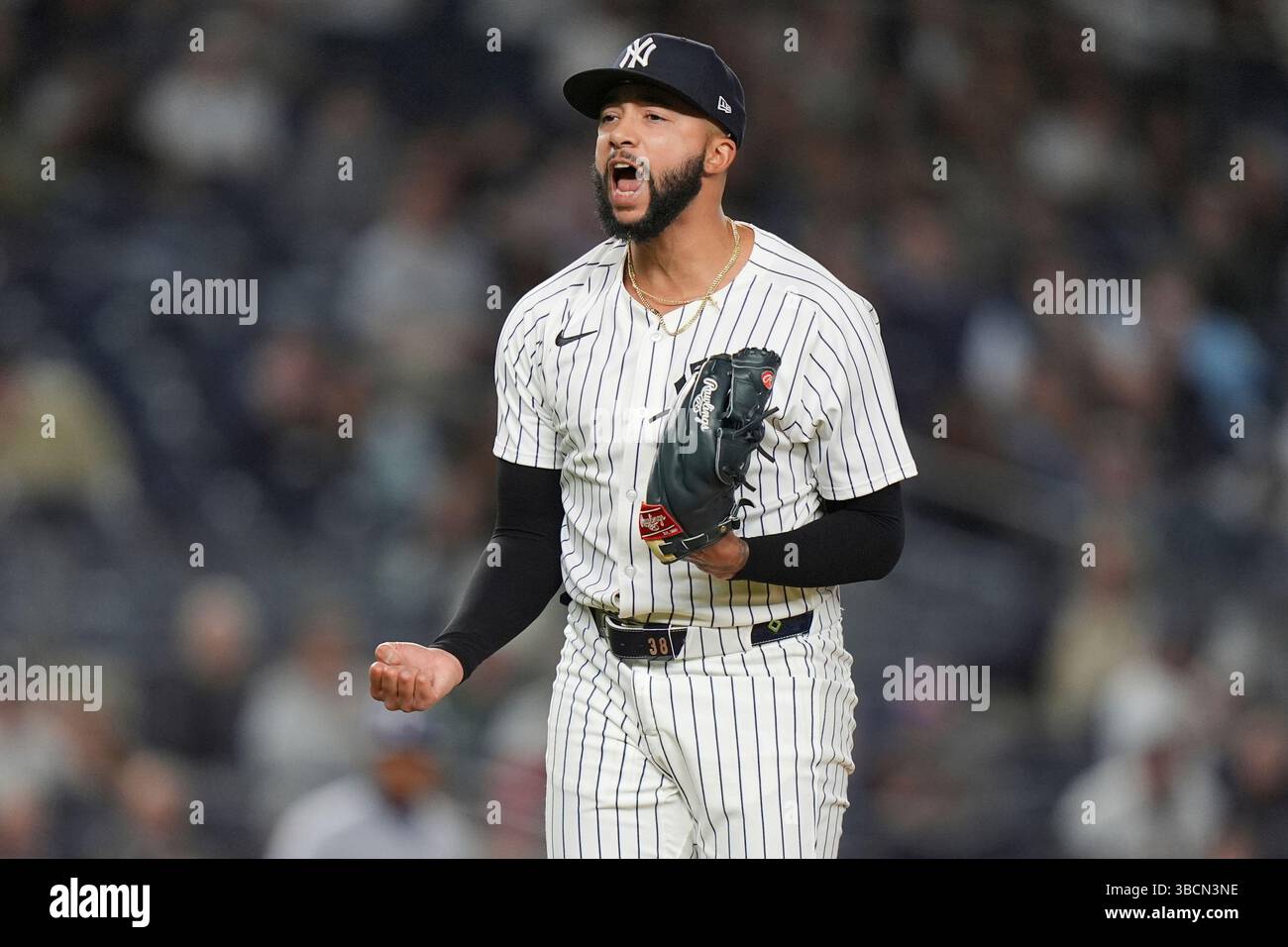 New York Yankees pitcher Devin Williams celebrates after striking out ...