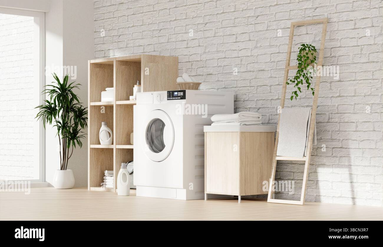 Stylish home laundry space with contemporary decor and organization. 3D ...